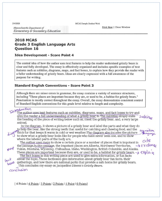 Response to Text Sample- Grade 3
