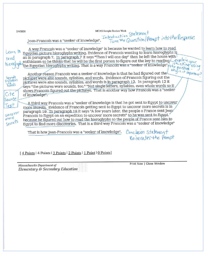 Response to Text Sample- Grade 4 - Jean-Francois