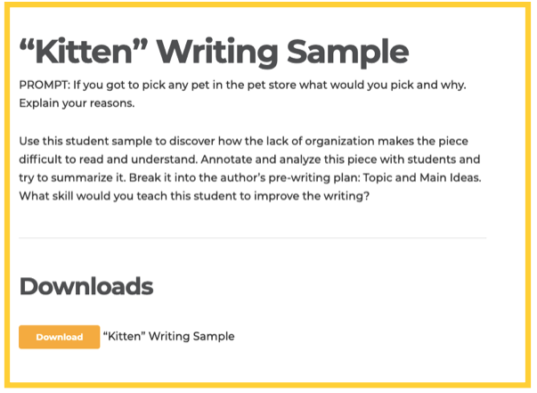Opinion Writing - Student Sample List