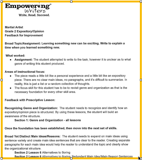 Informational/Expository Writing - Student Samples by Grade Level