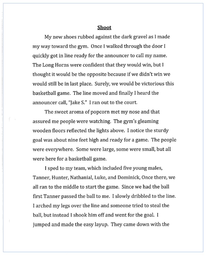 Personal Experience Narrative Sample- Grade 4