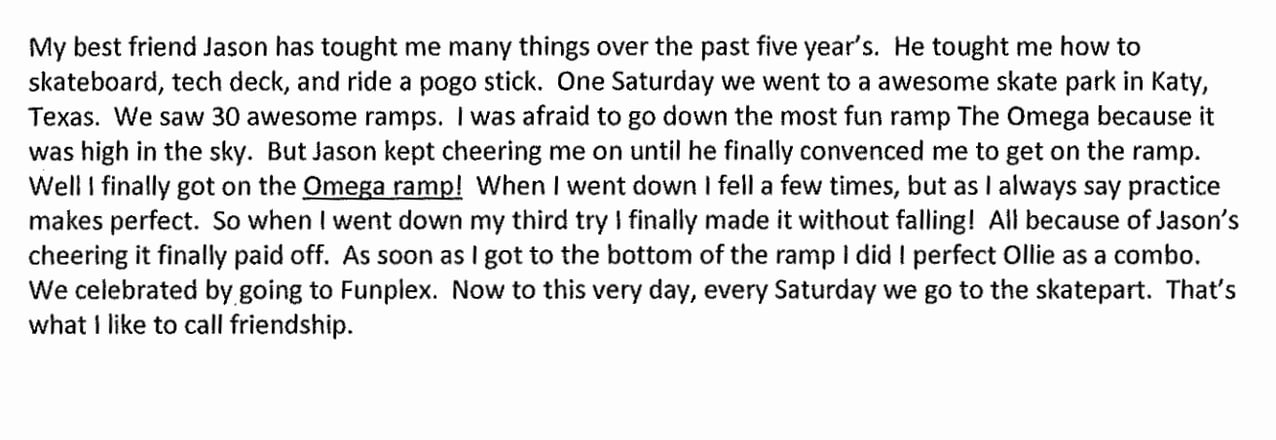 Personal Experience Narrative Sample- Grade 5