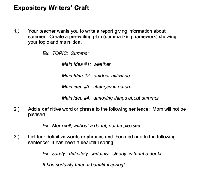 Quick Writes – Informational/Expository Writers’ Craft