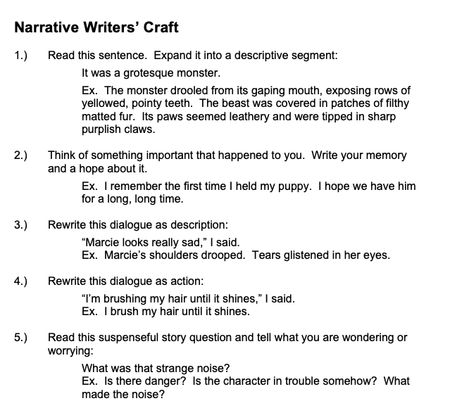 Quick Writes – Narrative Writers’ Craft