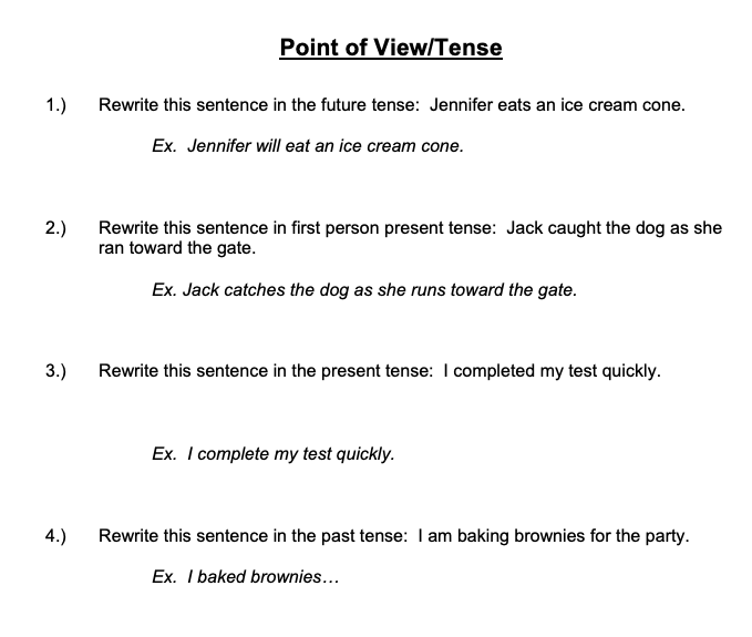Quick Writes – Point of View / Tense