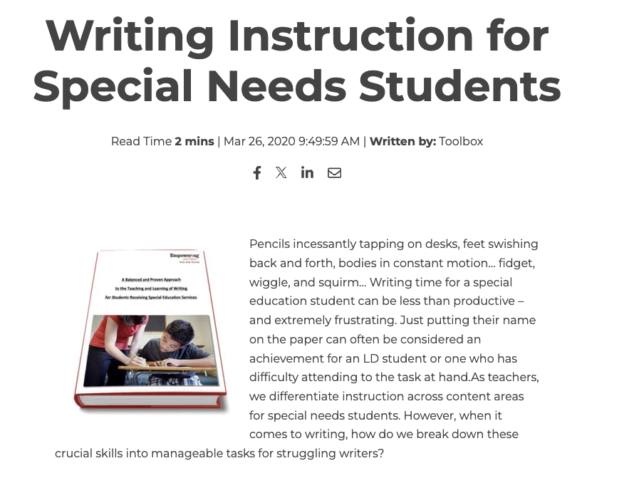 Writing Instruction for Special Needs Students